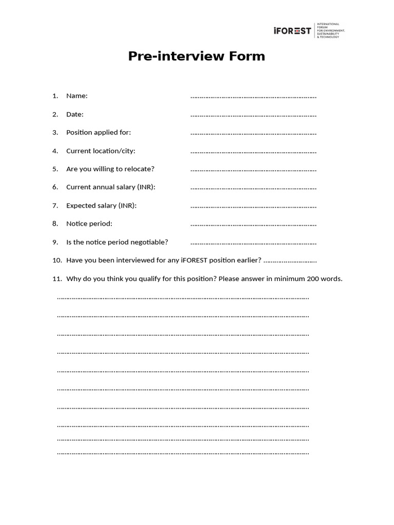 Pre Interview Form | PDF