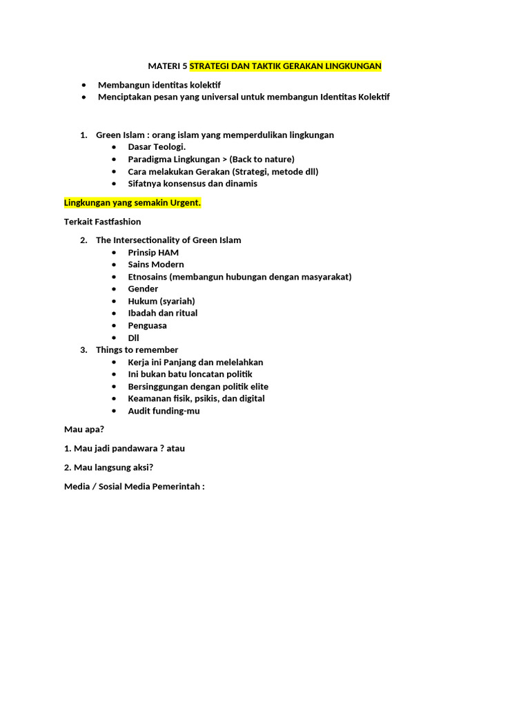 Materi 5 Strategi Dan Taktik Gerakan Lingkungan | PDF