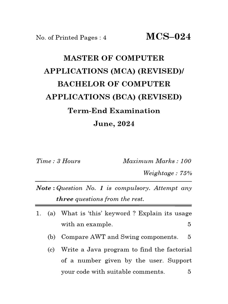 MCS-024--June, 2024 | PDF | Java (Programming Language) | Software Development