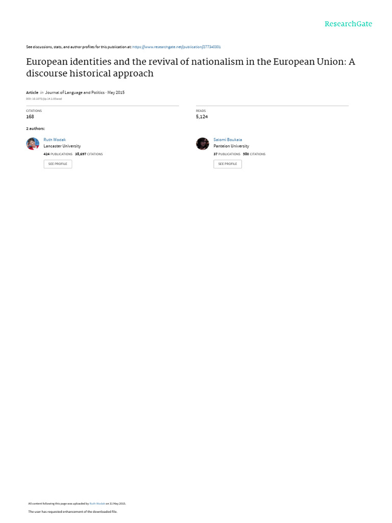 European Identities and The Revival of Nationalism in The European ...