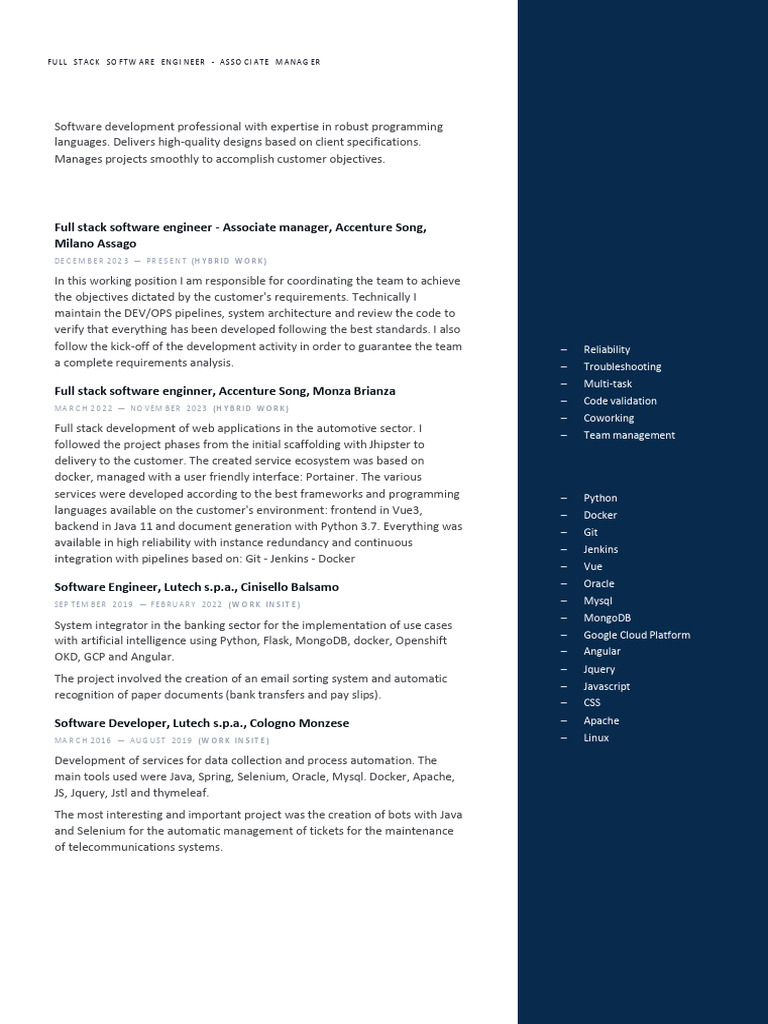 Mauro CV | PDF | Selenium (Software) | My Sql Mauro CV | PDF | Selenium (Software) | My Sql
