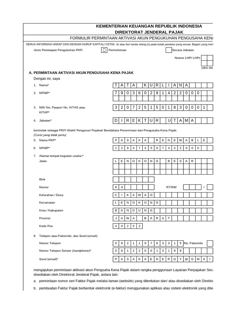 Formulir Aktivasi Akun PKP | PDF