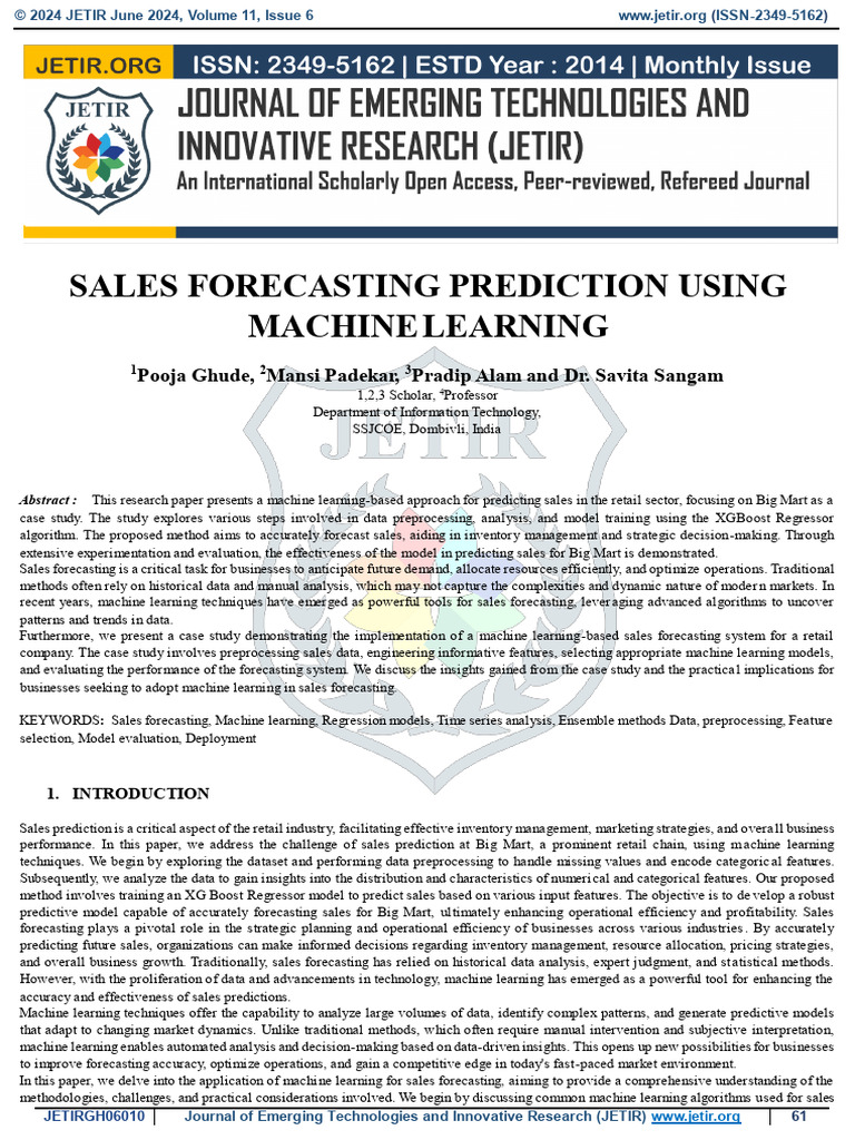 SALES FORECAST PAPER | PDF | Forecasting | Machine Learning