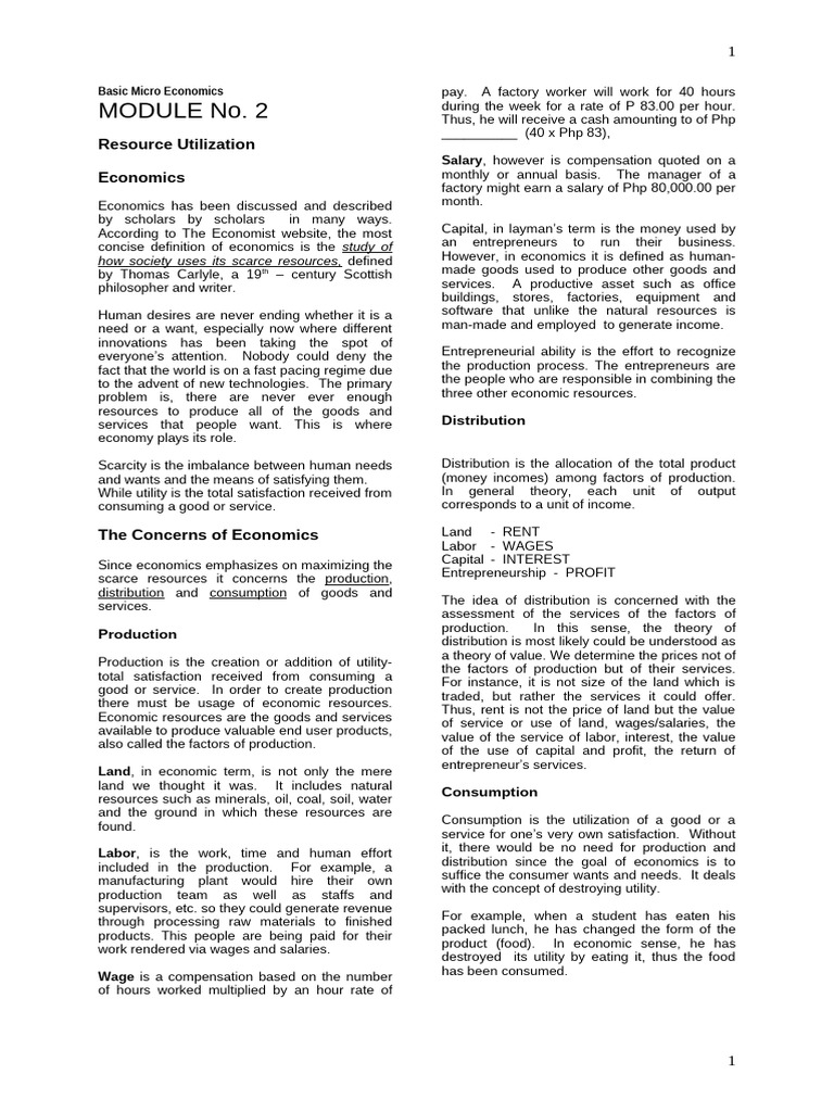 Basic MicroEconomics Module No. 2 | PDF | Value (Economics) | Economics