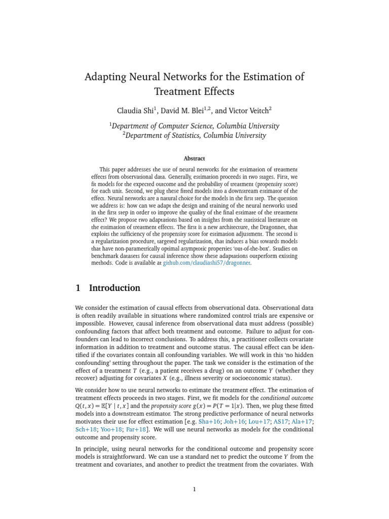 Adapting Neural Networks For The Estimation of | PDF | Estimator | Confounding