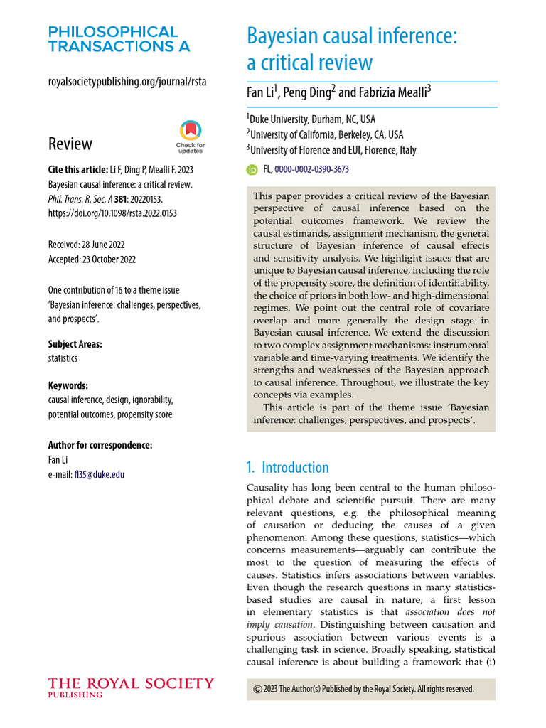 Li Et Al 2023 Bayesian Causal Inference A Critical Review | PDF | Statistical Inference | Causality
