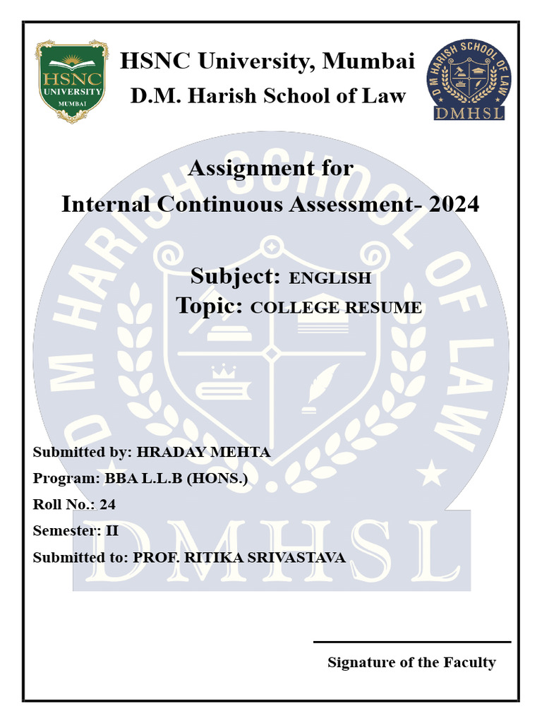 HRADAY MEHTA 24 BBA LLB (Hons.) | PDF