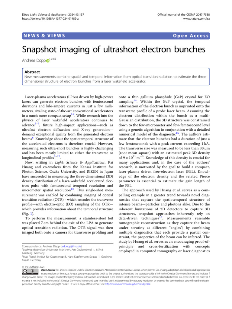 Snapshot Imaging of Ultrashort Electron Bunches: News&Views Openaccess ...