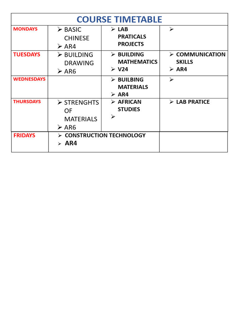 Course Timetable | PDF