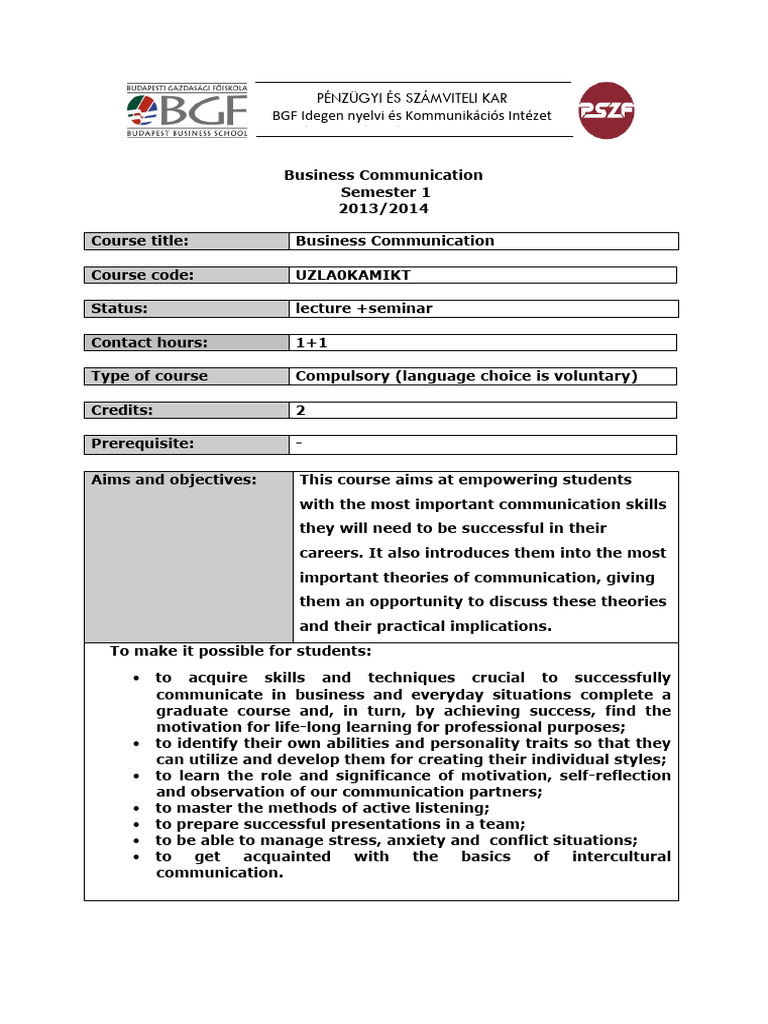 2013-14-fall-business-communication-masolat | PDF | Communication | Behavior Modification