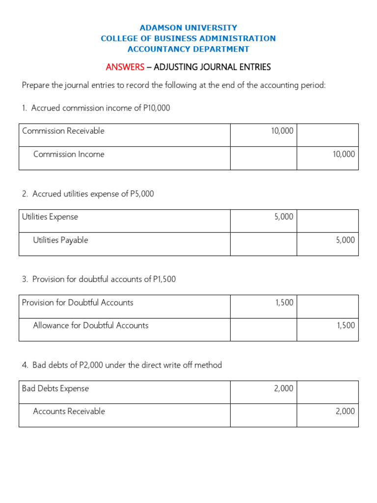 10 Answers Adjusting Journal Entries | PDF | Expense | Depreciation