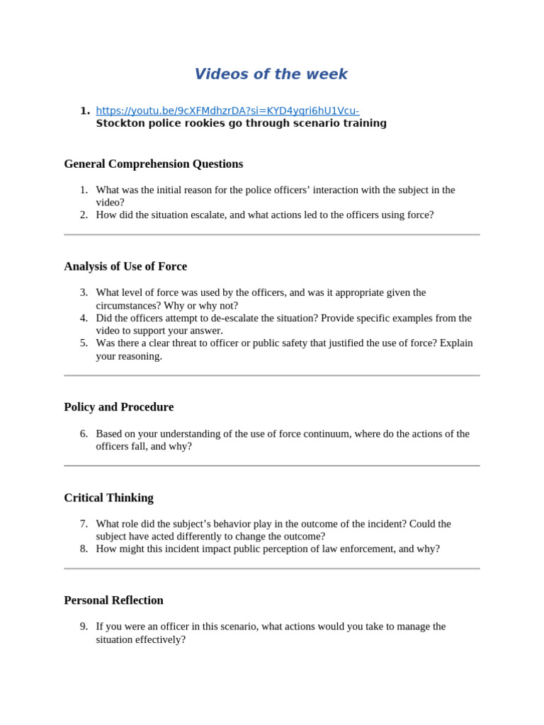 Videos of The Week-Use of Force | PDF | Use Of Force | Graham V. Connor