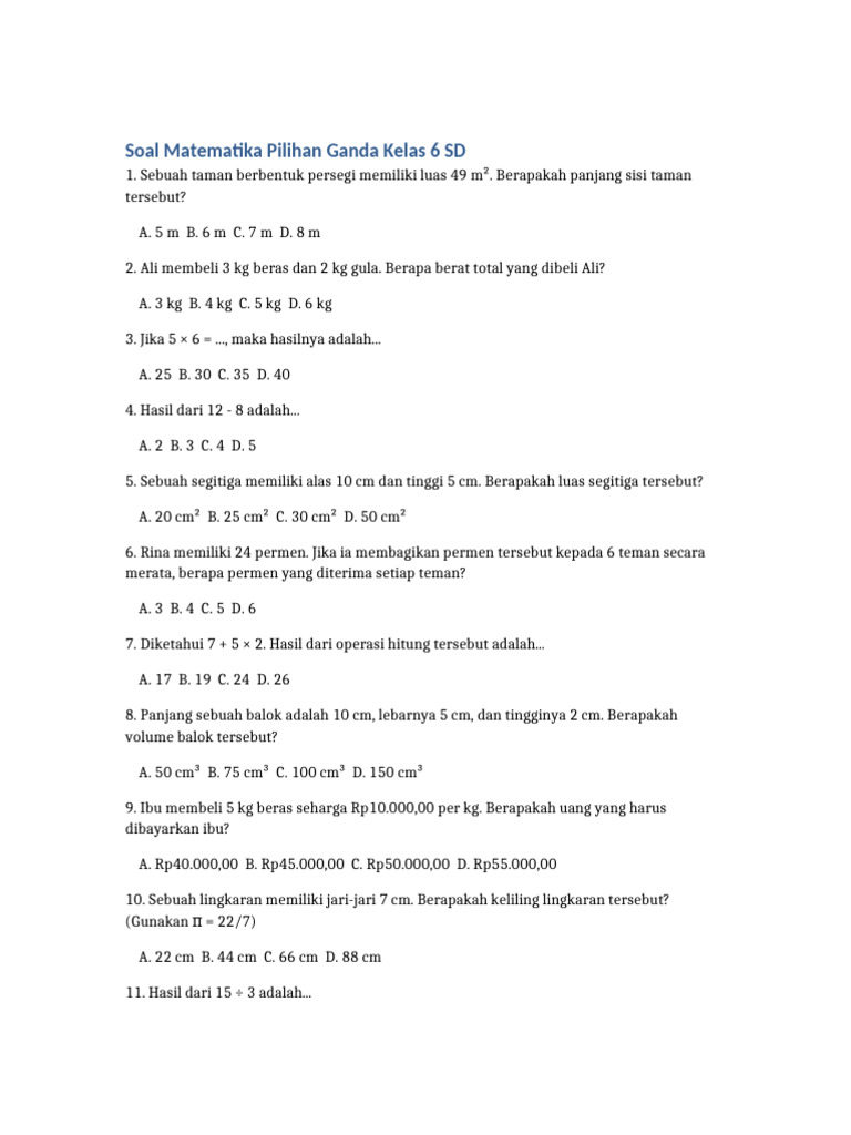 Soal Matematika SD | PDF