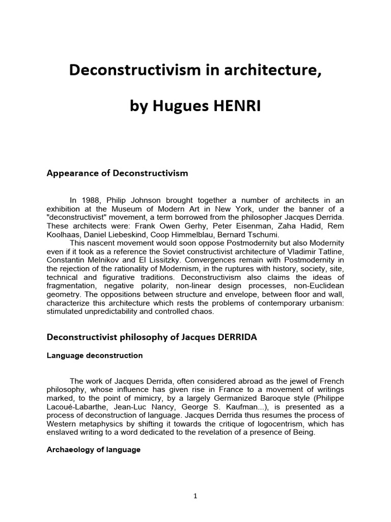 Deconstructivism in Architecture by Hugu | PDF