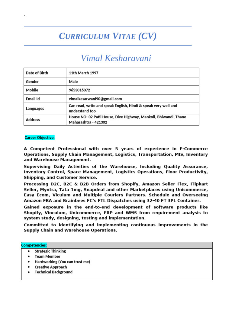 Vimal | PDF | Warehouse | Logistics