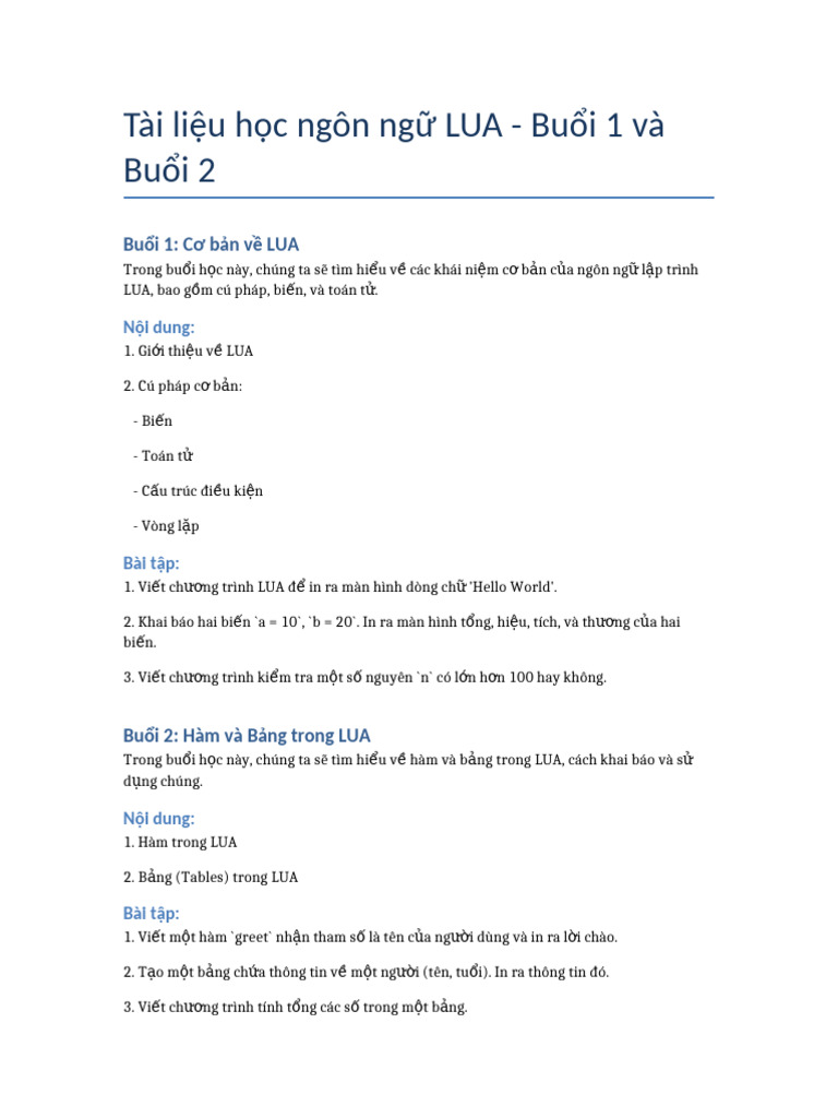 LUA Buoi1 Buoi2 | PDF