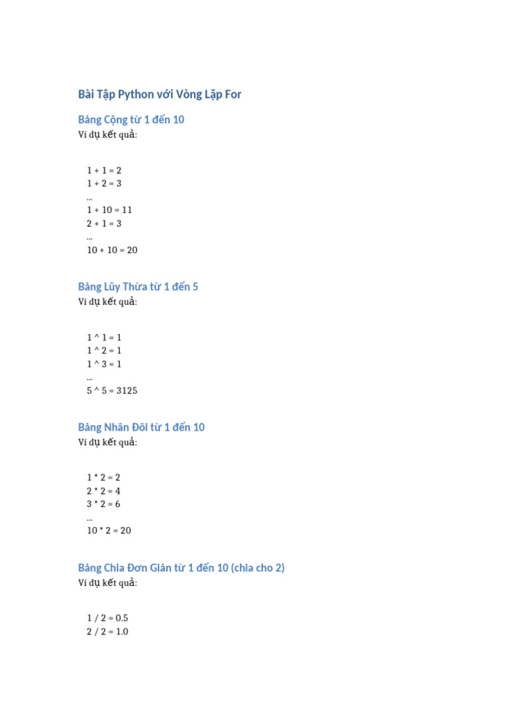 Bai Tap Vong Lap For | PDF