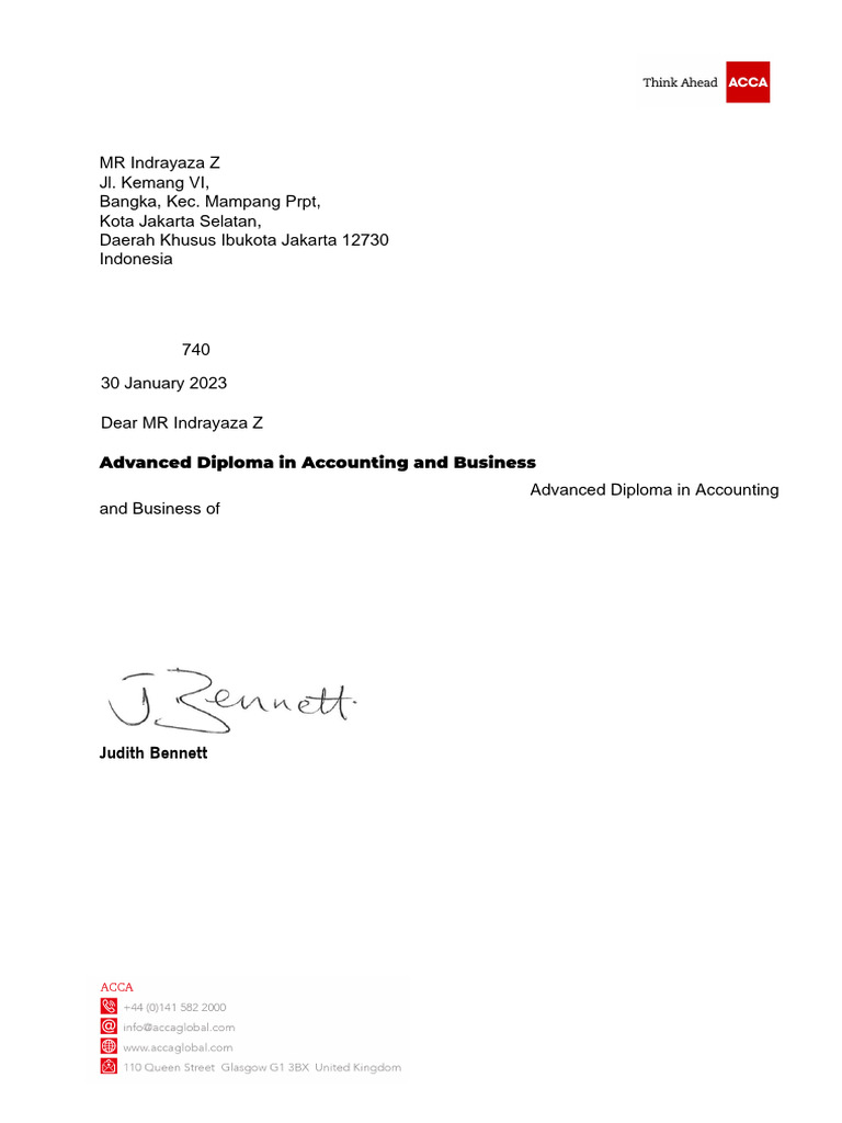 ACCA Certificate Indrayaza | PDF