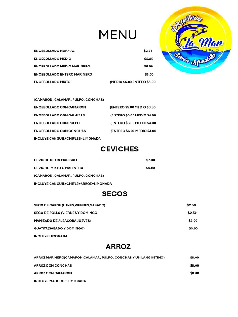 Menu La Mar Original | PDF | Cocina americana | Cocina norteamericana
