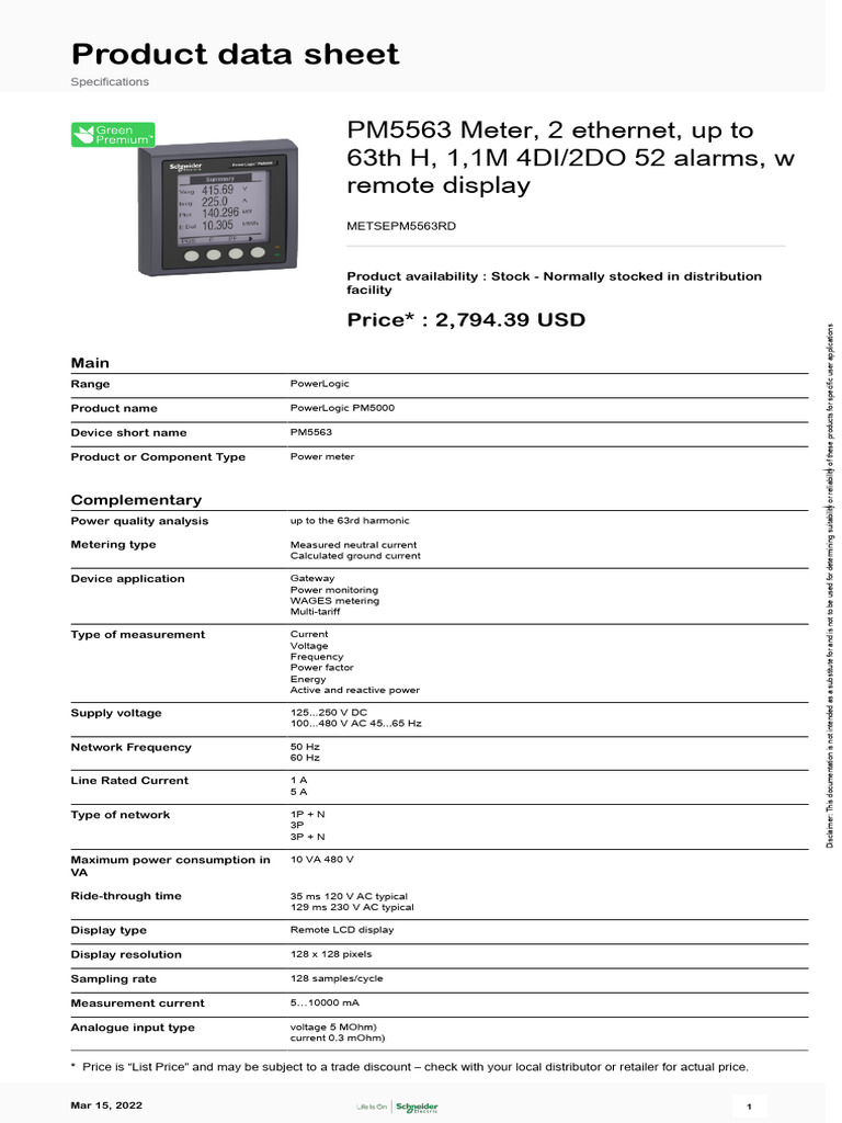 PowerLogic PM5000 series_METSEPM5563RD | PDF | Alternating Current ...