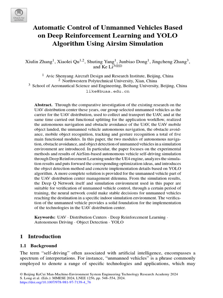 Automatic Control of Unmanned Vehicles Based On Deep Reinforcement Learning and YOLO Algorithm ...