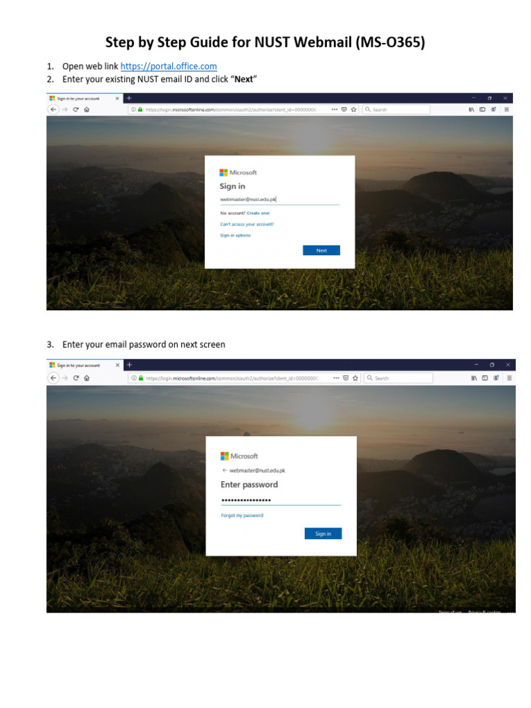 Step by Step Guide NUST Webmail MS O365 | PDF