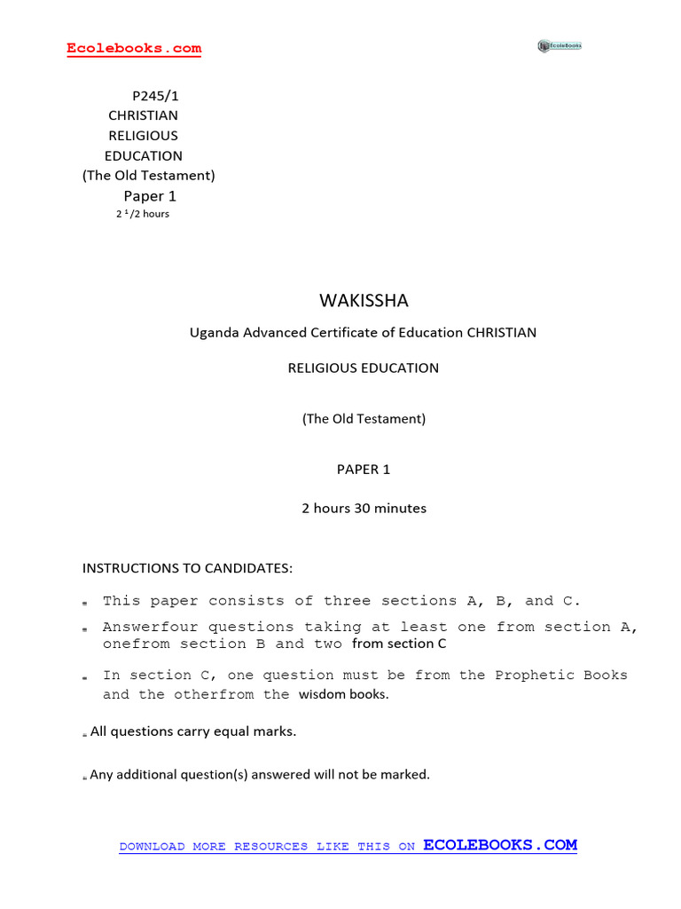 S.6 Cre Paper 1 Revision Past Papers | PDF | Jeremiah | Isaiah