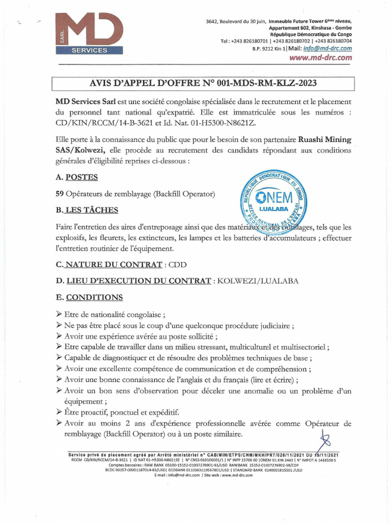 Avis D'appel D'offre Ruashi Mining - 0001 | PDF