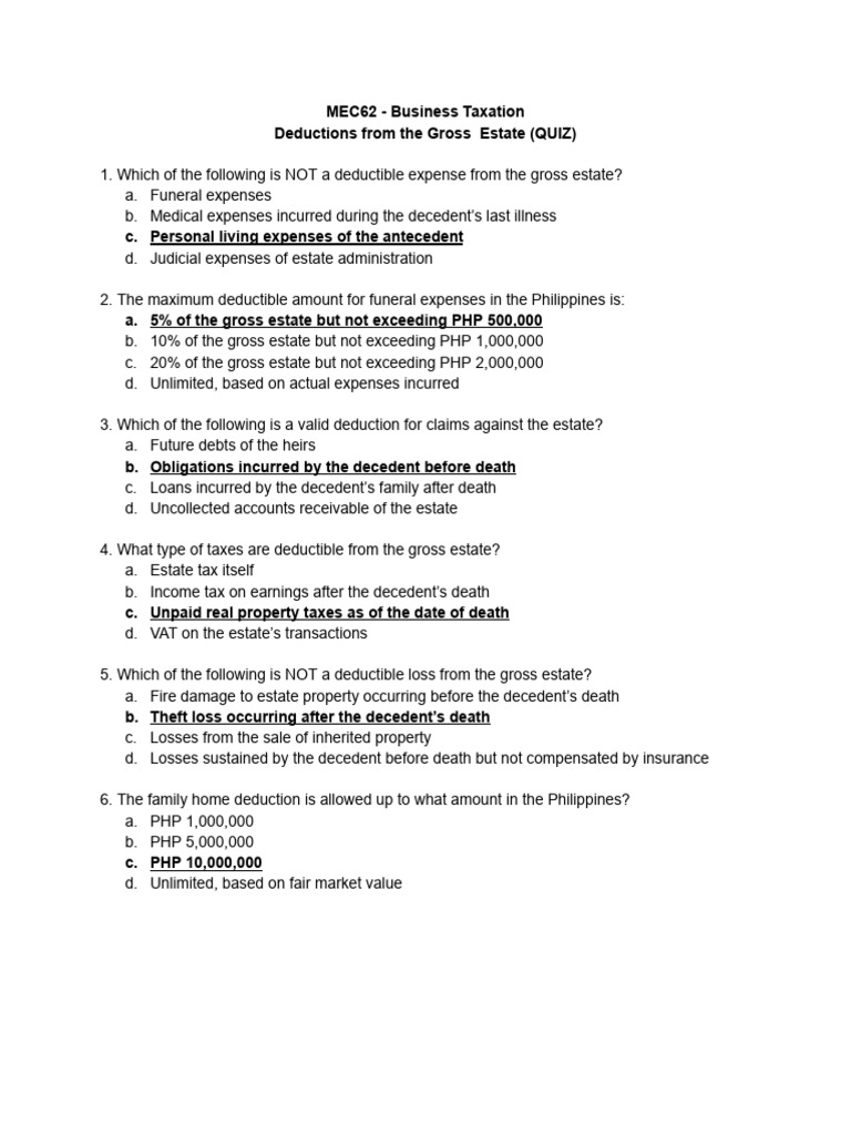 MEC 62 MC Group 5 - Deductions From The Gross Estate | PDF | Tax ...