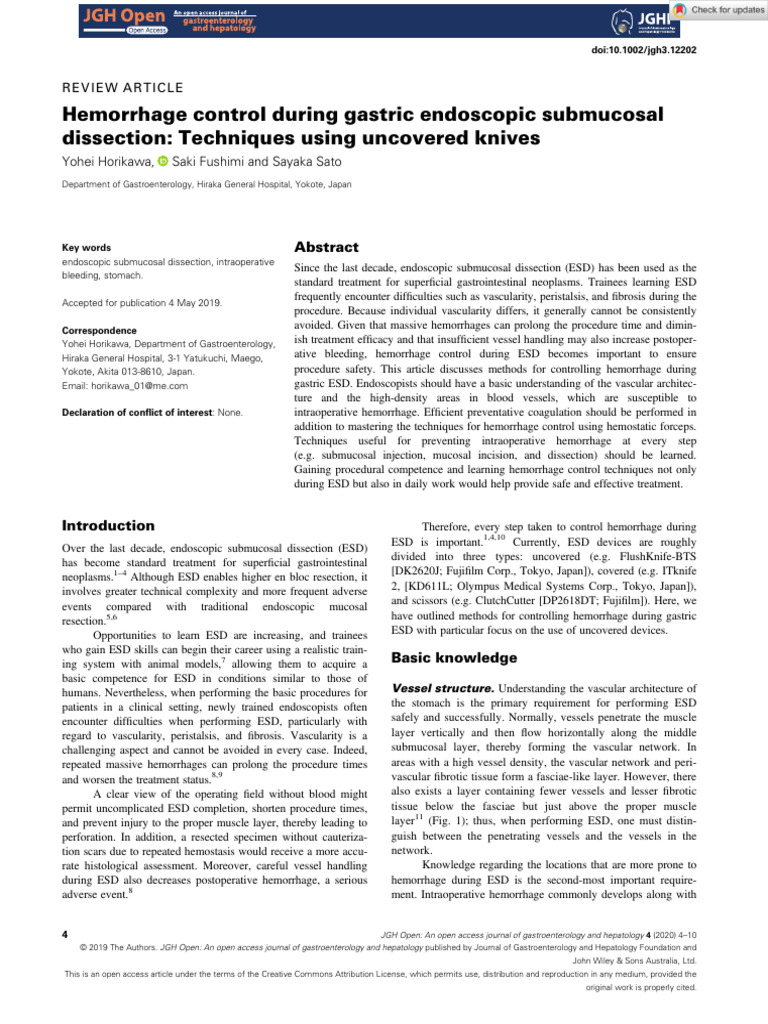 JGH Open - 2019 - Horikawa - Hemorrhage control during gastric endoscopic submucosal dissection ...