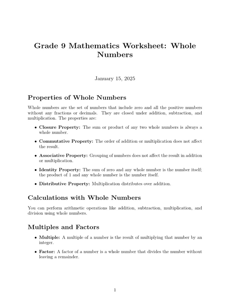 Whole Number Grade 9 | PDF
