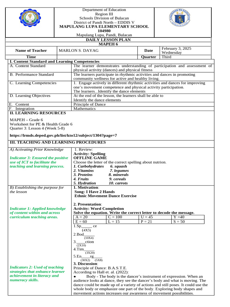 MAPEH-4-COT-24-25 (Repaired) | PDF | Dances | Learning