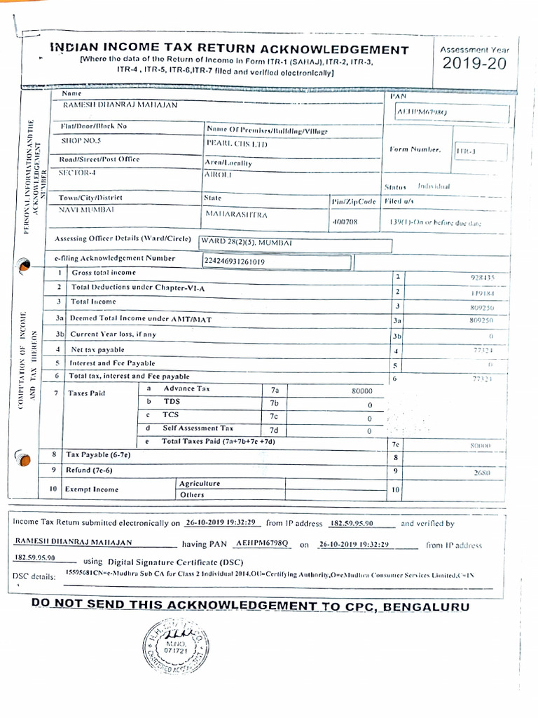ITR_2019-20 | PDF | Tax Deduction | Tax Refund