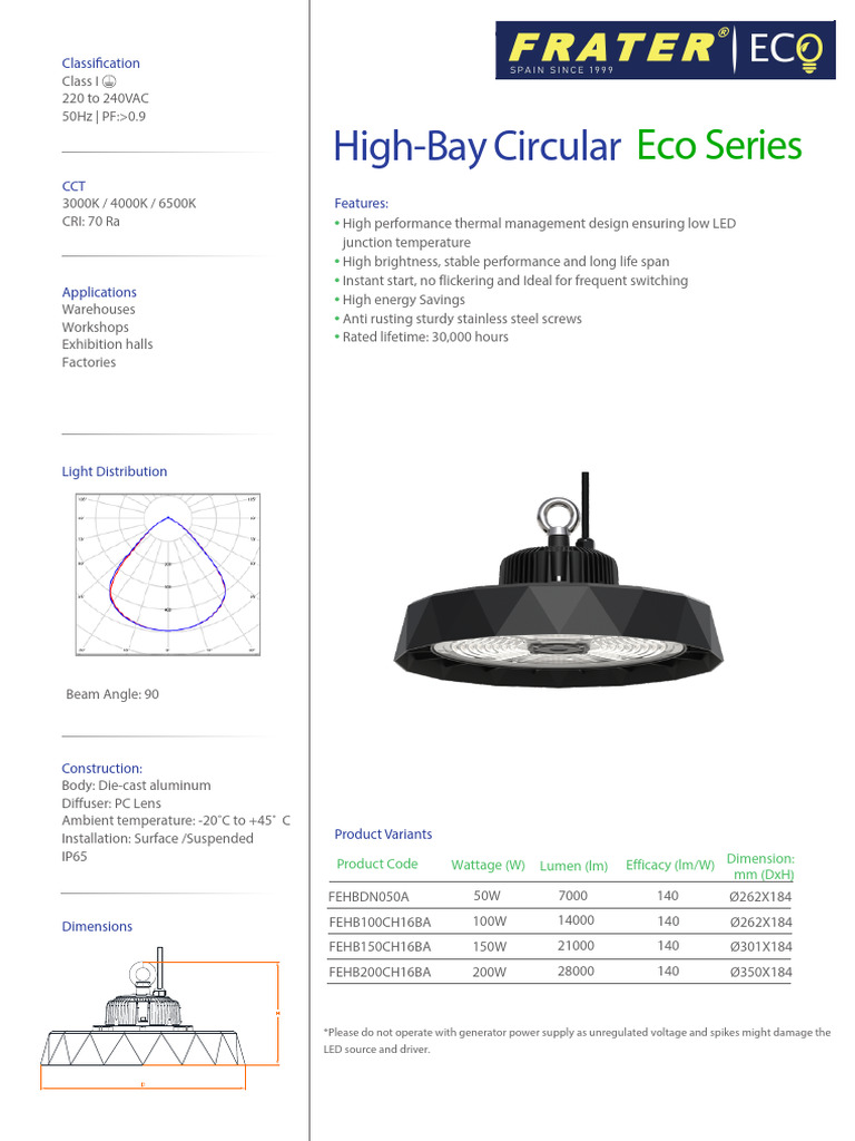 High-Bay LED Light Specifications | PDF
