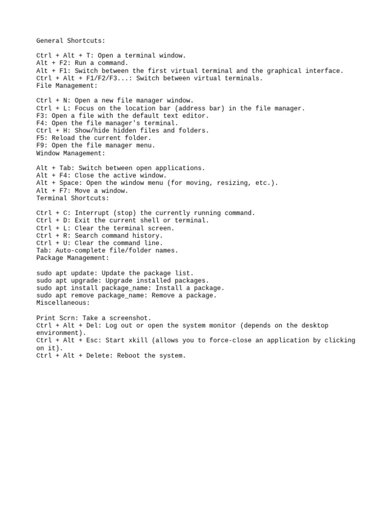 Kali Linux Shortcut | PDF