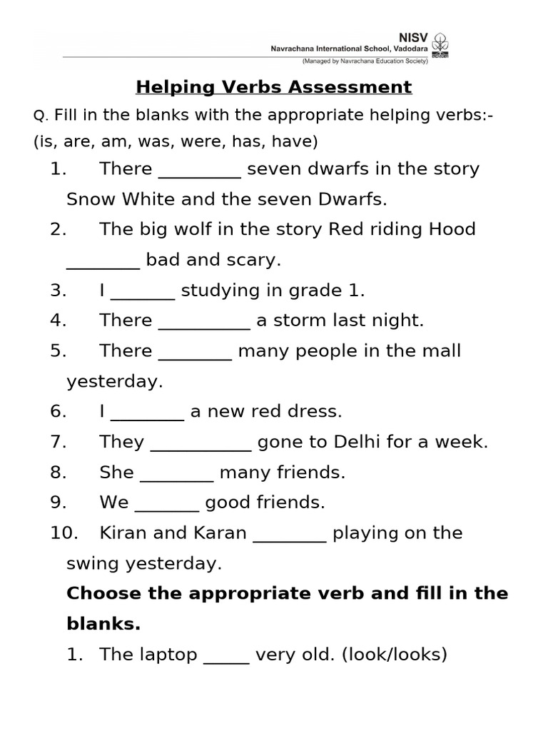 Assessment - Helping Verbs | PDF