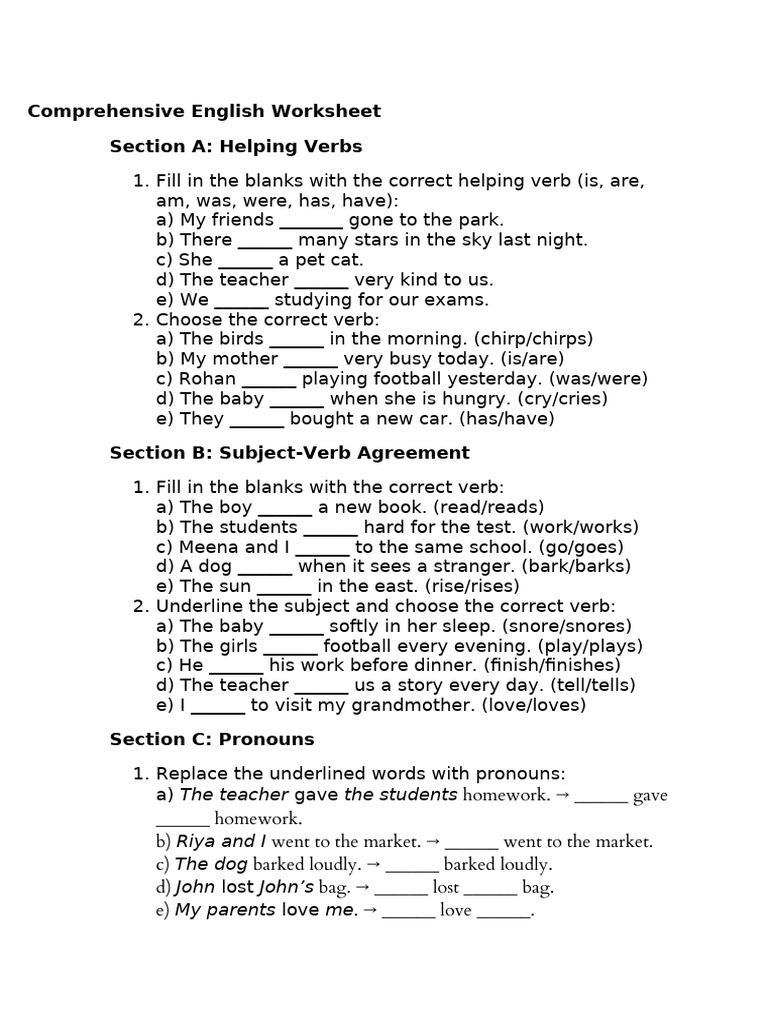Comprehensive English Worksheet Grade 1 | PDF | Mountains | Plateau