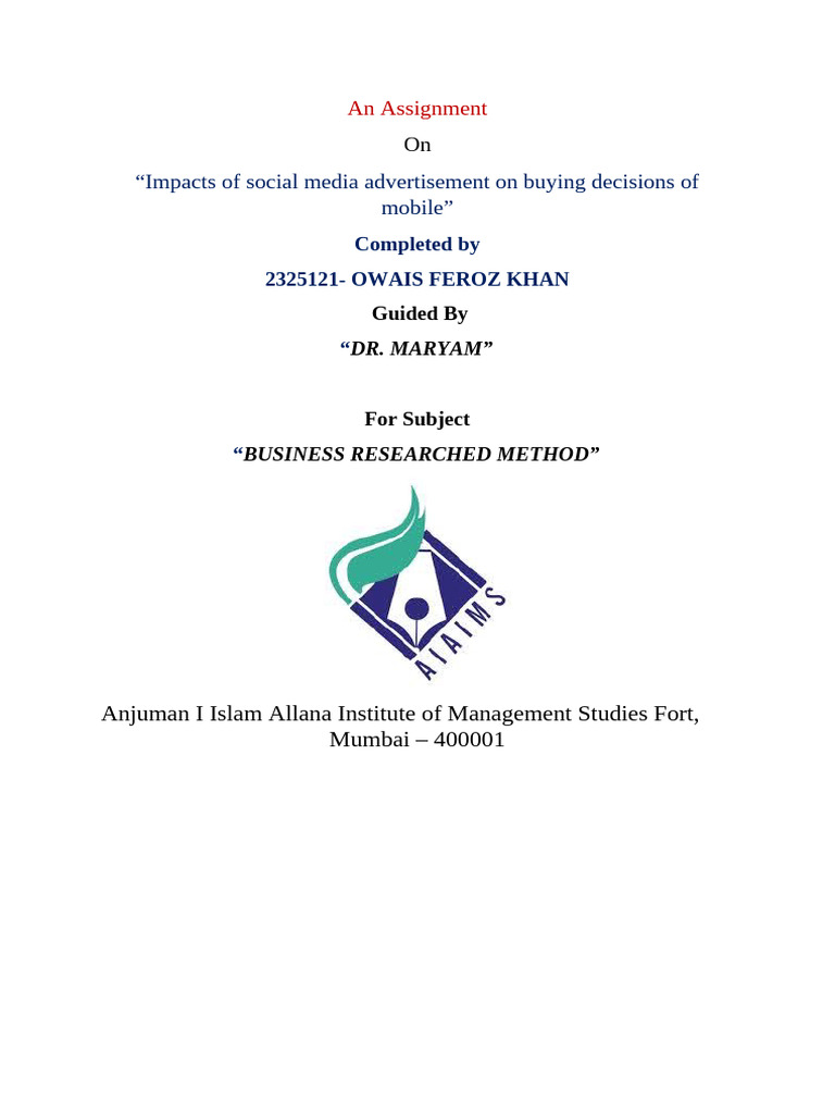 Owais Khan BRM | PDF | Methodology | Survey Methodology