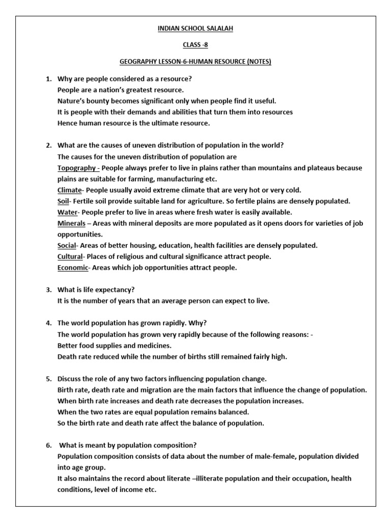 Human Resource-Class Notes | PDF | Birth Rate | Agriculture