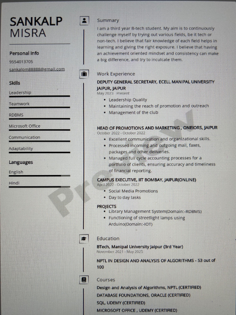 Sankalp Misra Resume | PDF