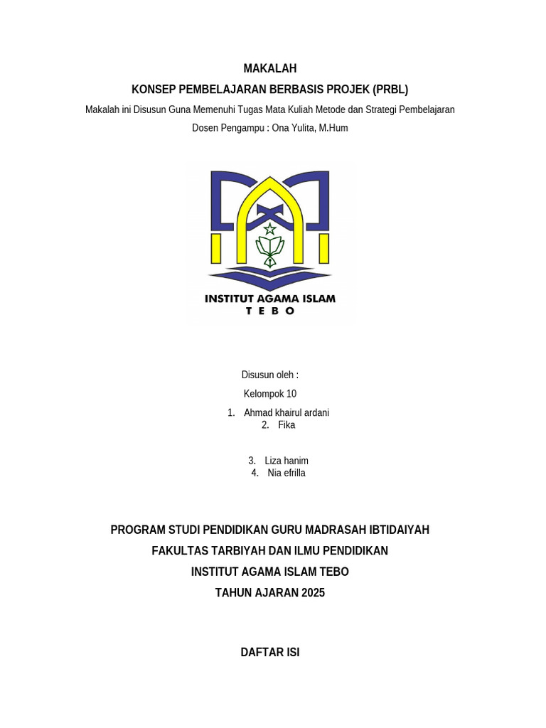 Makalah Konsep Pembelajaran Berbasis Projek Fika (Prbl) | PDF