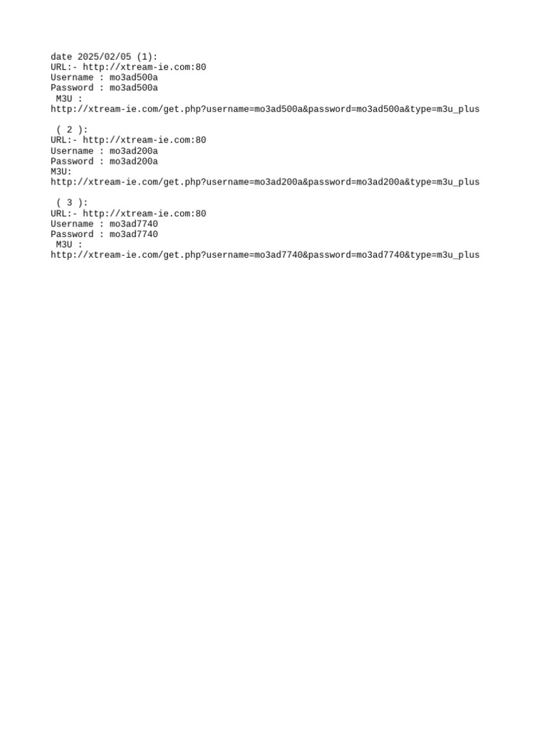 Xtream IPTV Access Credentials | PDF