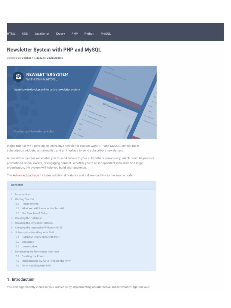 Newsletter System With PHP and MySQL | PDF | Ajax (Programming) | Php