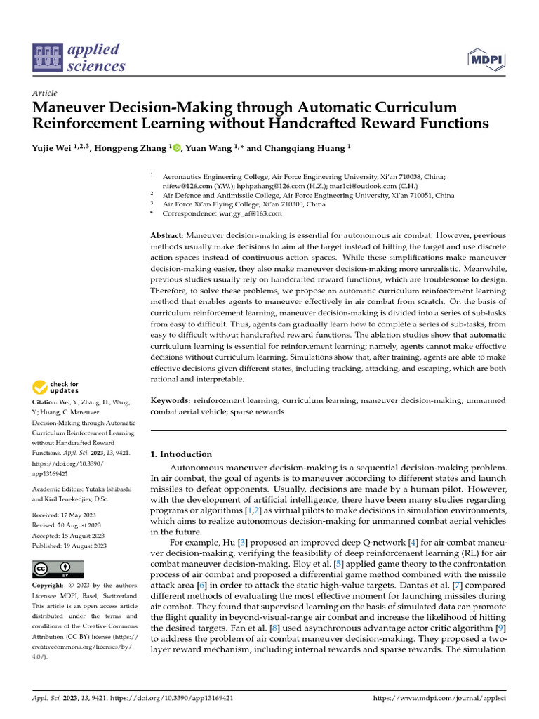 Maneuver Decision-Making Through Automatic Curriculum Reinforcement Learning Without Handcrafted ...
