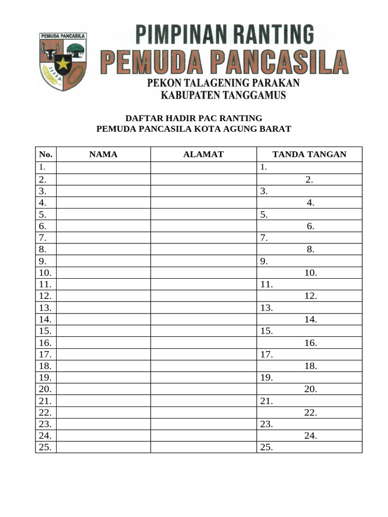 Daftar Hadir Pac Ranting | PDF