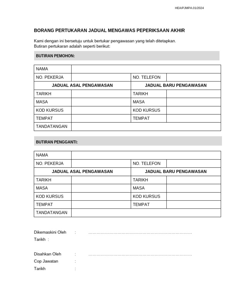 Borang Pertukaran Jadual Pengawasan Peperiksaan | PDF