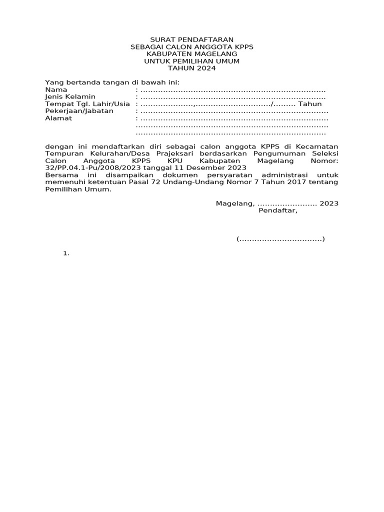 Surat Surat Pendaftaran KPPS | PDF