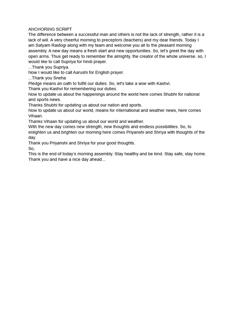 Morning Assembly Anchoring Script | PDF