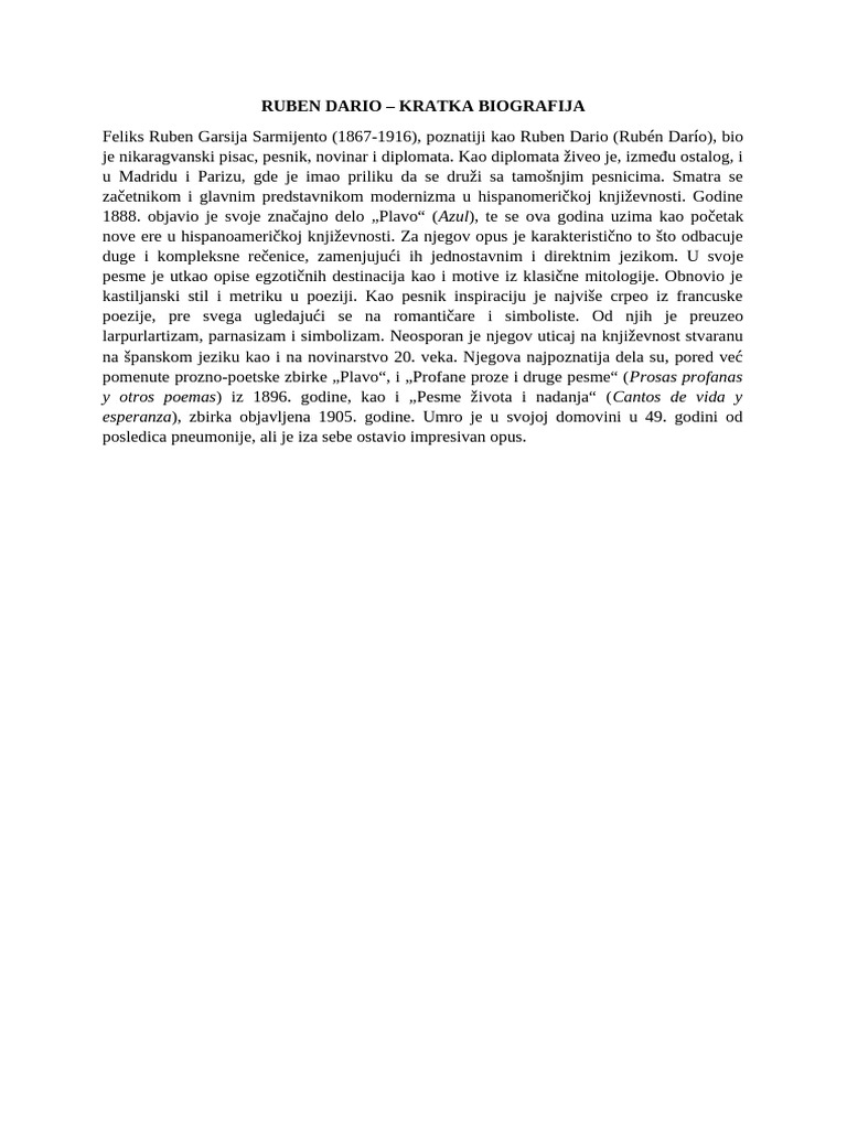 RUBEN DARIO biografija | PDF