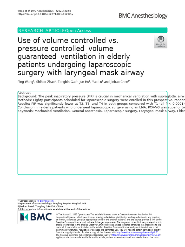 Use of Volume Controlled vs. Pressure | PDF | Respiratory System ...